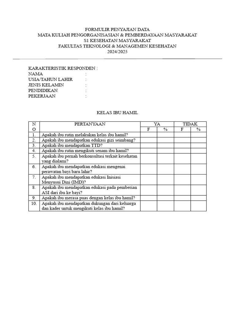 Formulir Penyajian Data PPM (Kelas Bumil) | PDF