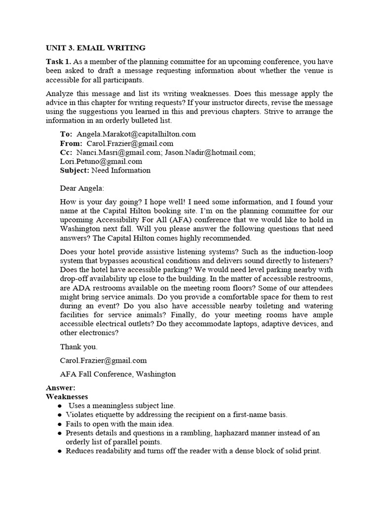 Emails Writing Practice Key | PDF