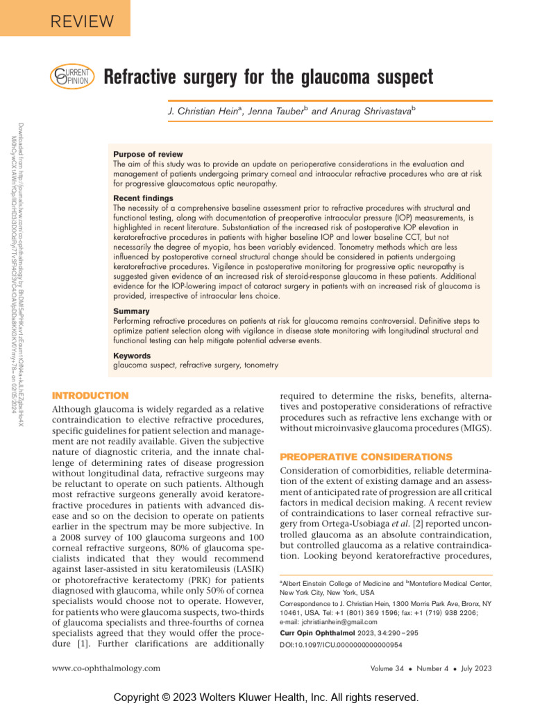 Refractive Surgery For The Glaucoma Suspect. | PDF | Glaucoma ...