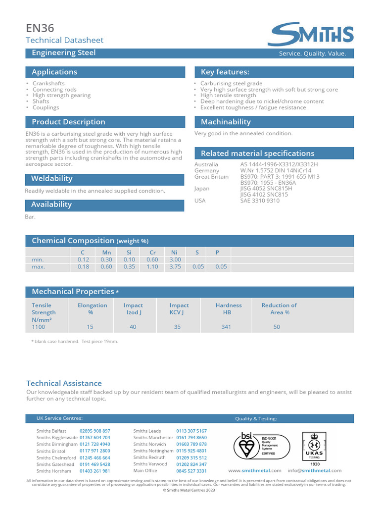 EN36 Steel Properties and Composition | PDF