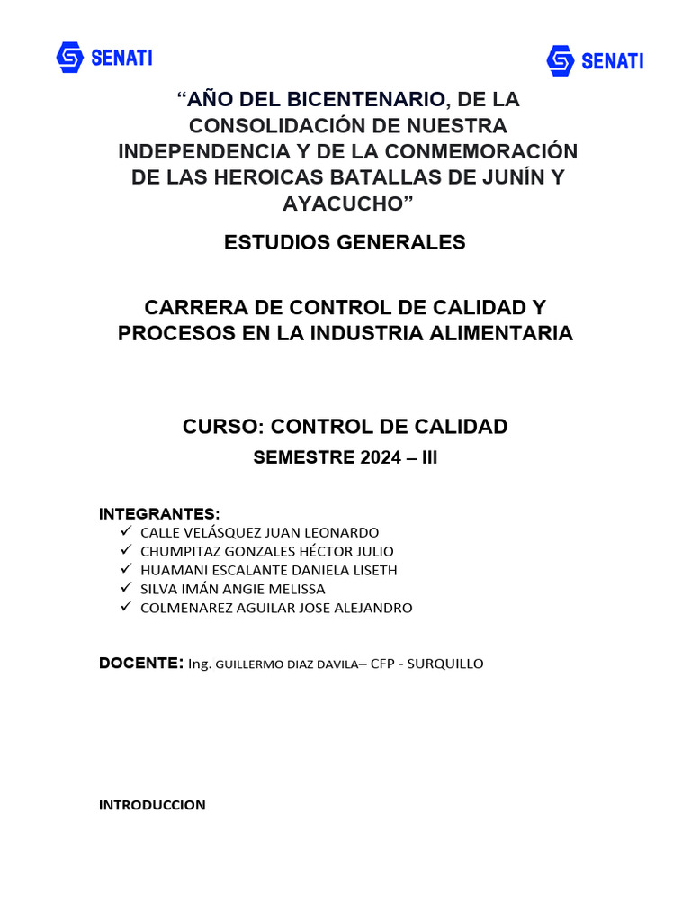 Trabajo de Control de Calidad 1 | PDF | Calidad (comercial) | Gestión ...
