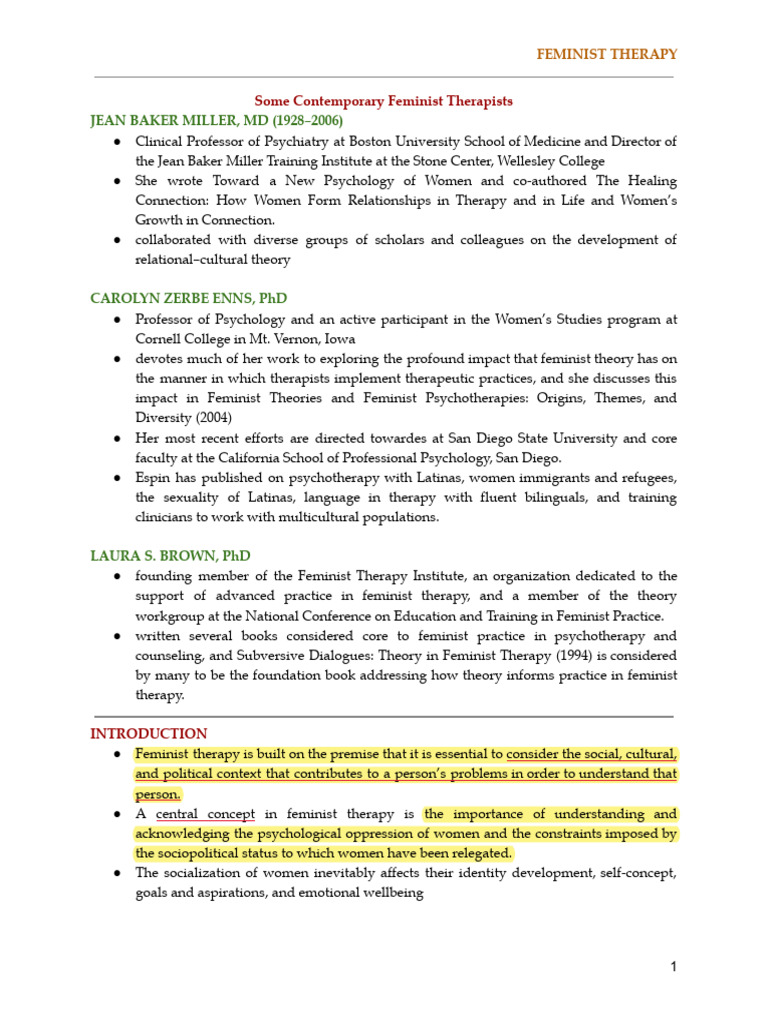 Feminist Therapy | Download Free PDF | Psychotherapy | Gender Studies