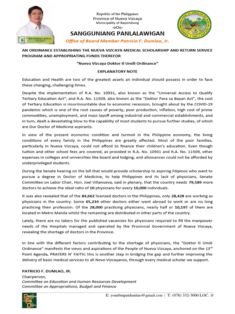 DOKTOR-TI-UMILI-ORDINANCE Explanatory Note - Final | PDF | Physician ...