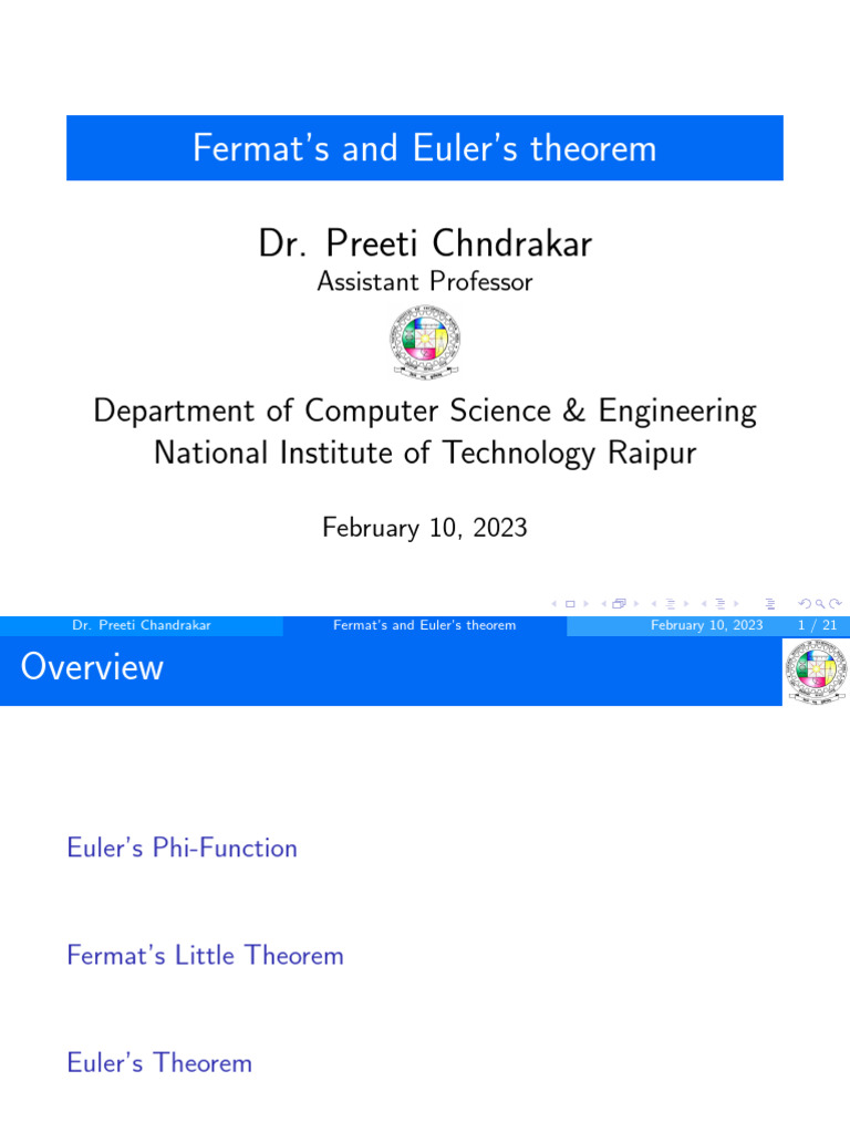 Fermat S and Euler S Theorem | PDF | Number Theory | Mathematics