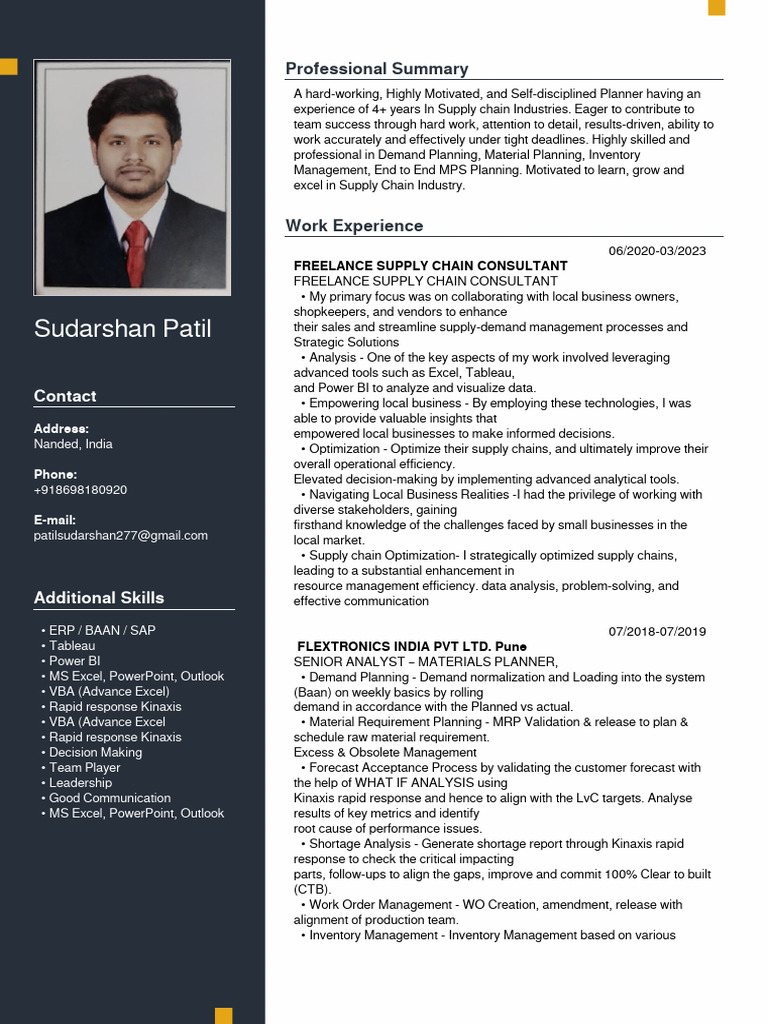 Sudarshan Patil CV | PDF | Supply Chain | Microsoft Excel Sudarshan Patil CV | PDF | Supply Chain | Microsoft Excel
