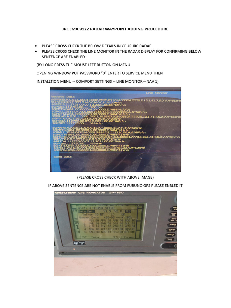 JRC JMA 9122 Radar Waypoint Setup Guide | PDF