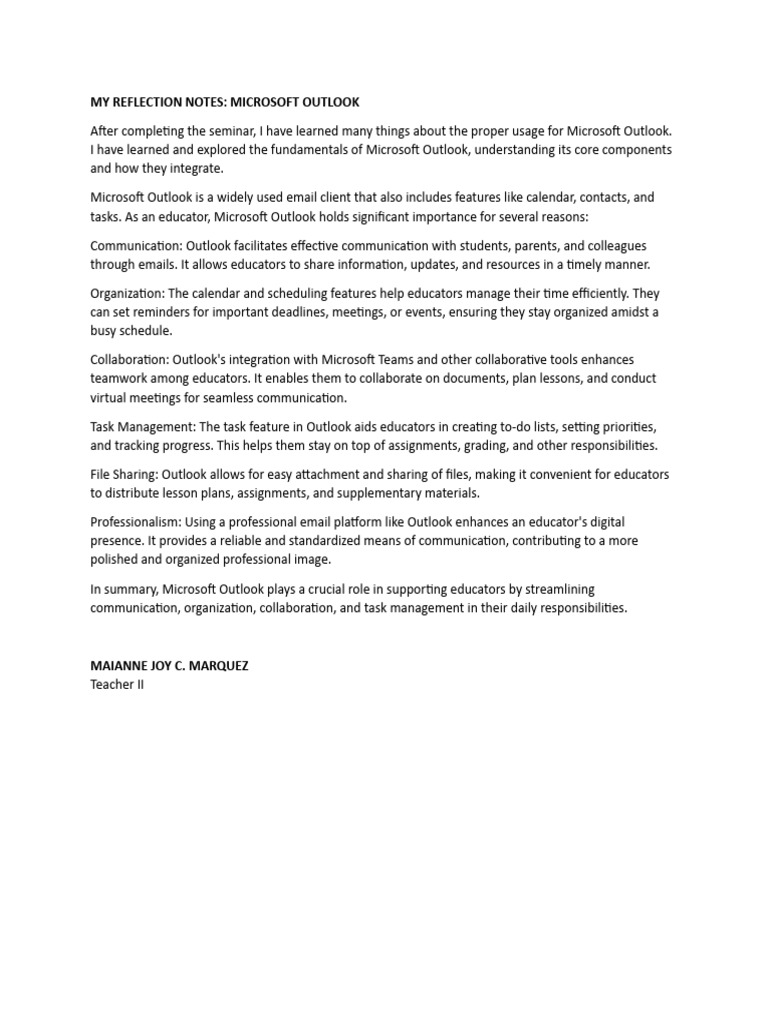 MY REFLECTION NOTES Inset | PDF