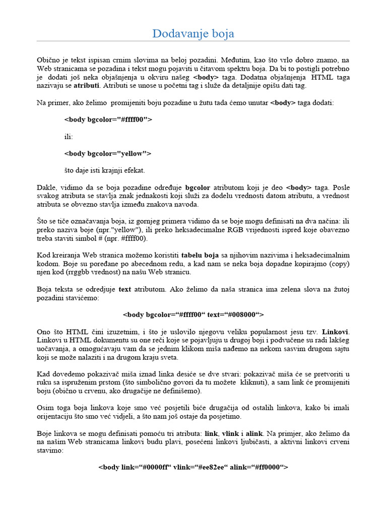 HTML 3 - Dodavanje Boja | PDF