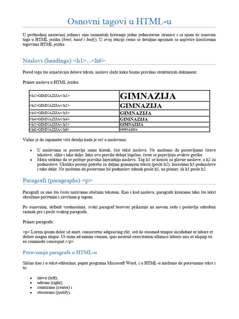 HTML 2 - Osnovni Tagovi | PDF