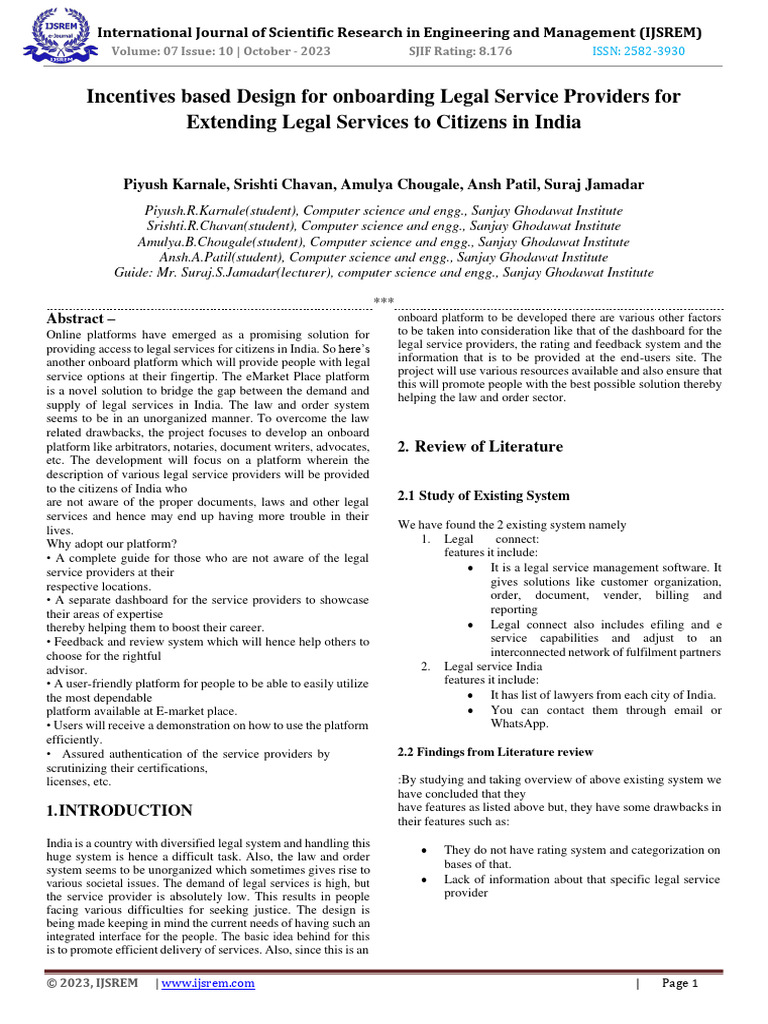 Incentives Based Design For Onboarding Legal Service Providers For ...