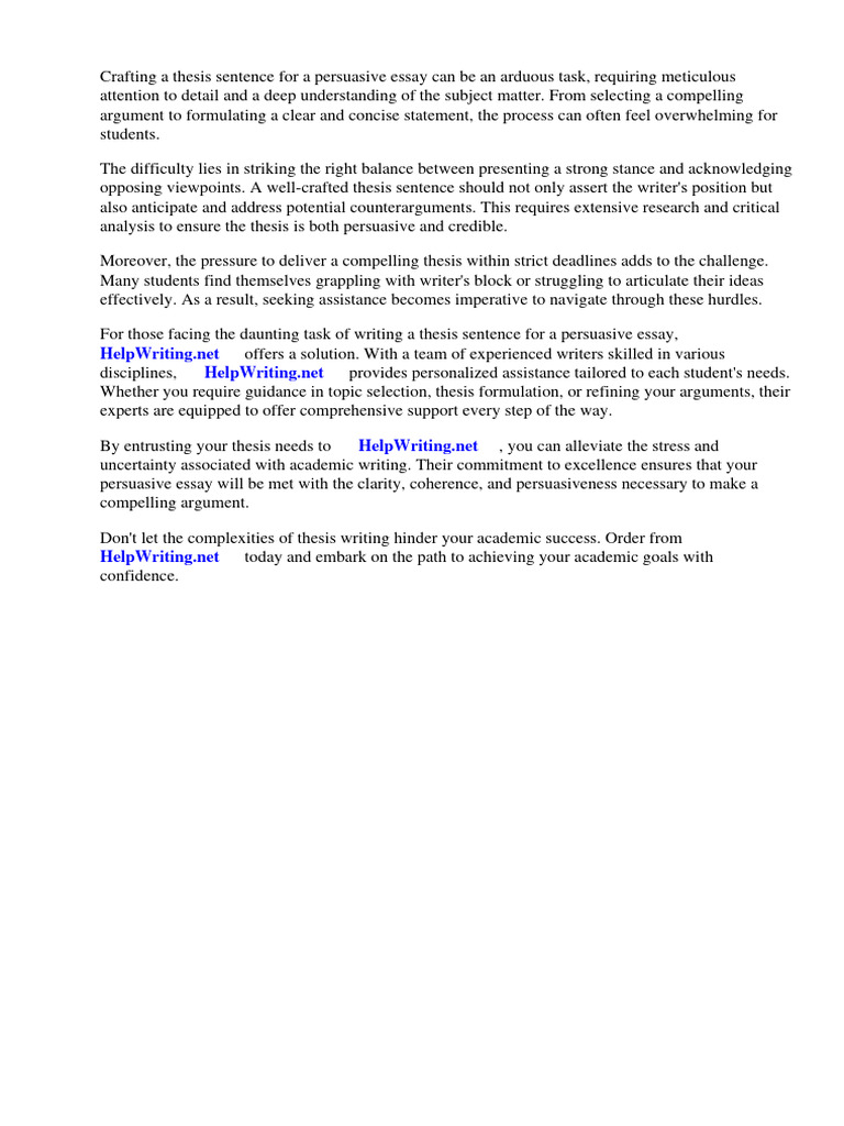 Thesis Sentence For Persuasive Essay | PDF | Essays | Persuasion