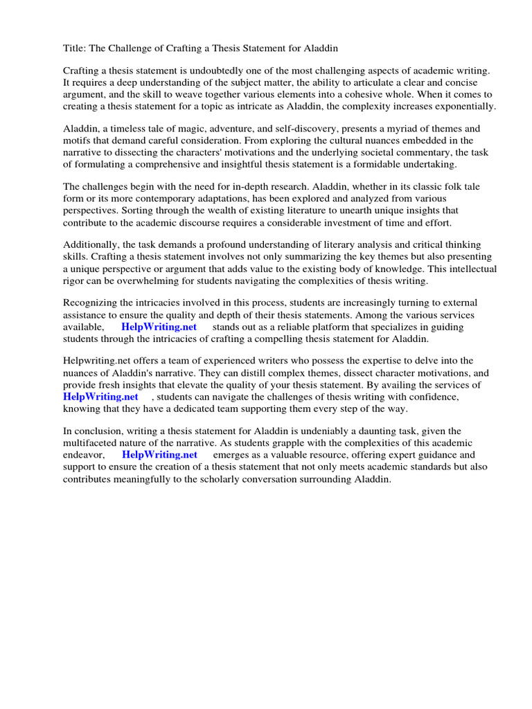 Thesis Statement For Aladdin | PDF | Thesis | Essays