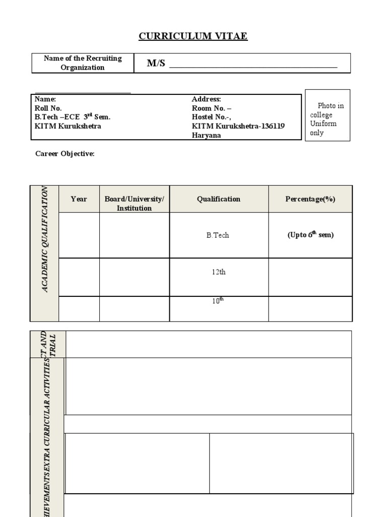 Standard CV Format | PDF
