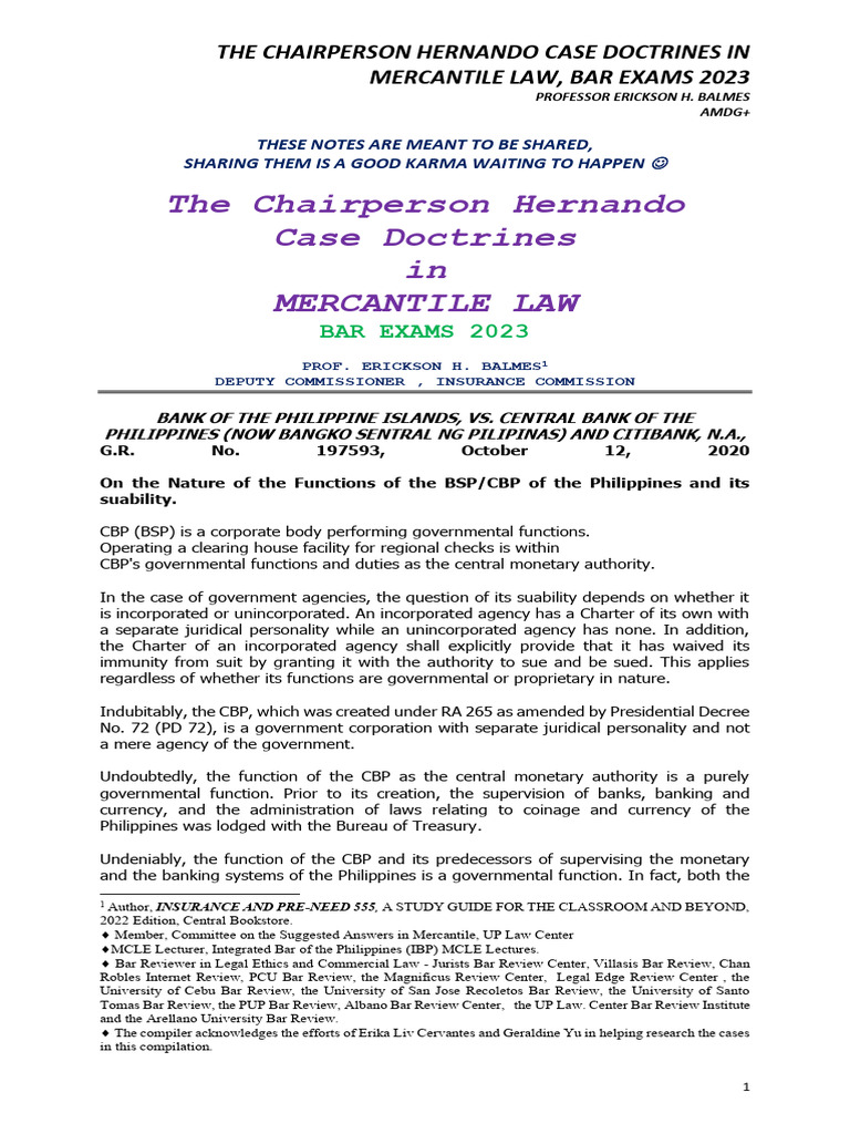 Ring-Handouts in Commercial Law by Prof. Erickson Balmes | PDF ...