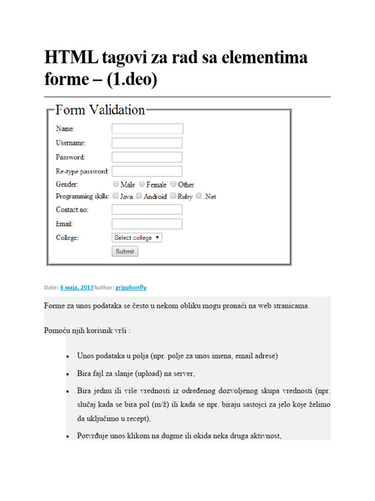 HTML Tagovi Za Rad Sa Elementima Forme - Super | PDF