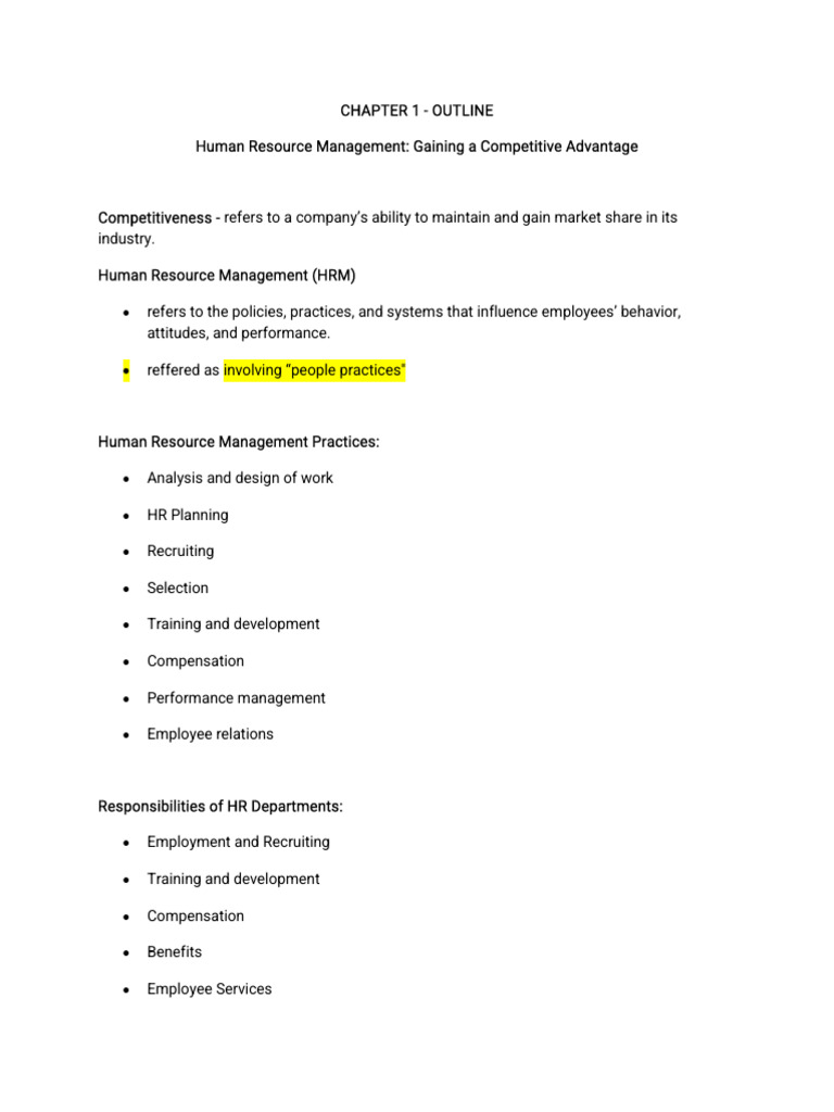 HRM Chapter 1 Outline | PDF