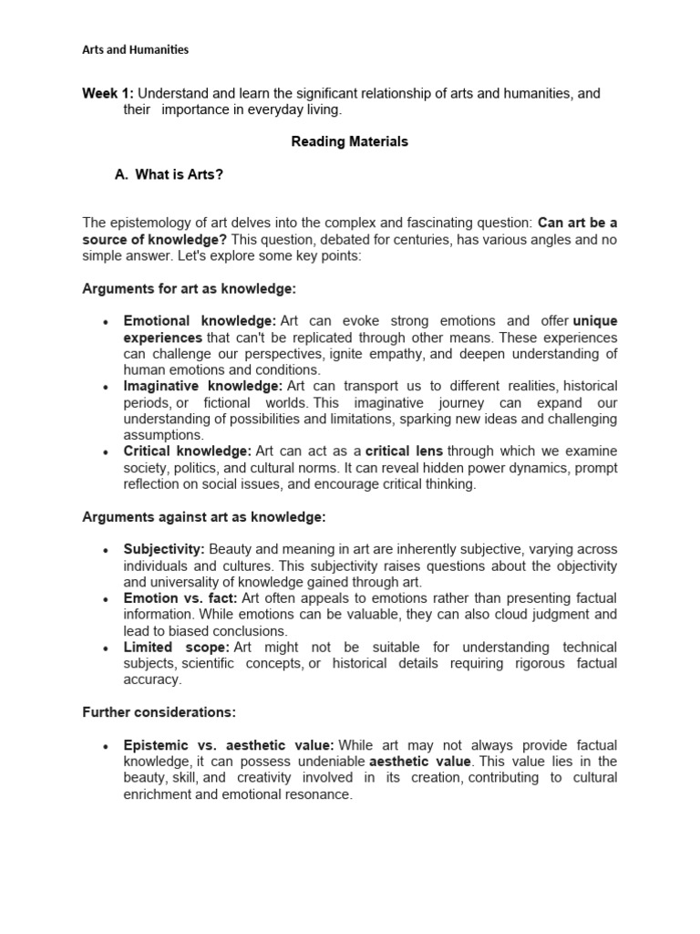 Arts and Humanities: Knowledge Exploration | PDF | Humanities ...