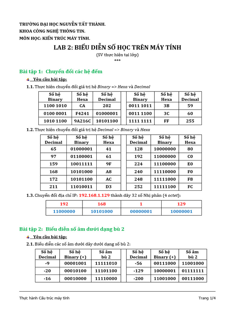 Lab 2-Bieu Dien So Hoc Trong May Tinh | PDF