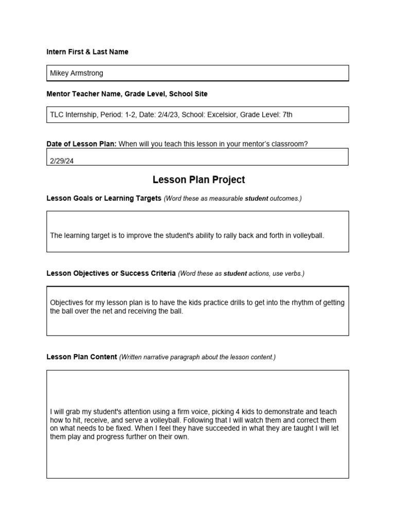 internship ccss lesson plan template 2 | PDF