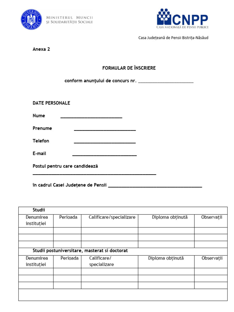 Anexa 2 Formular Inscriere | PDF