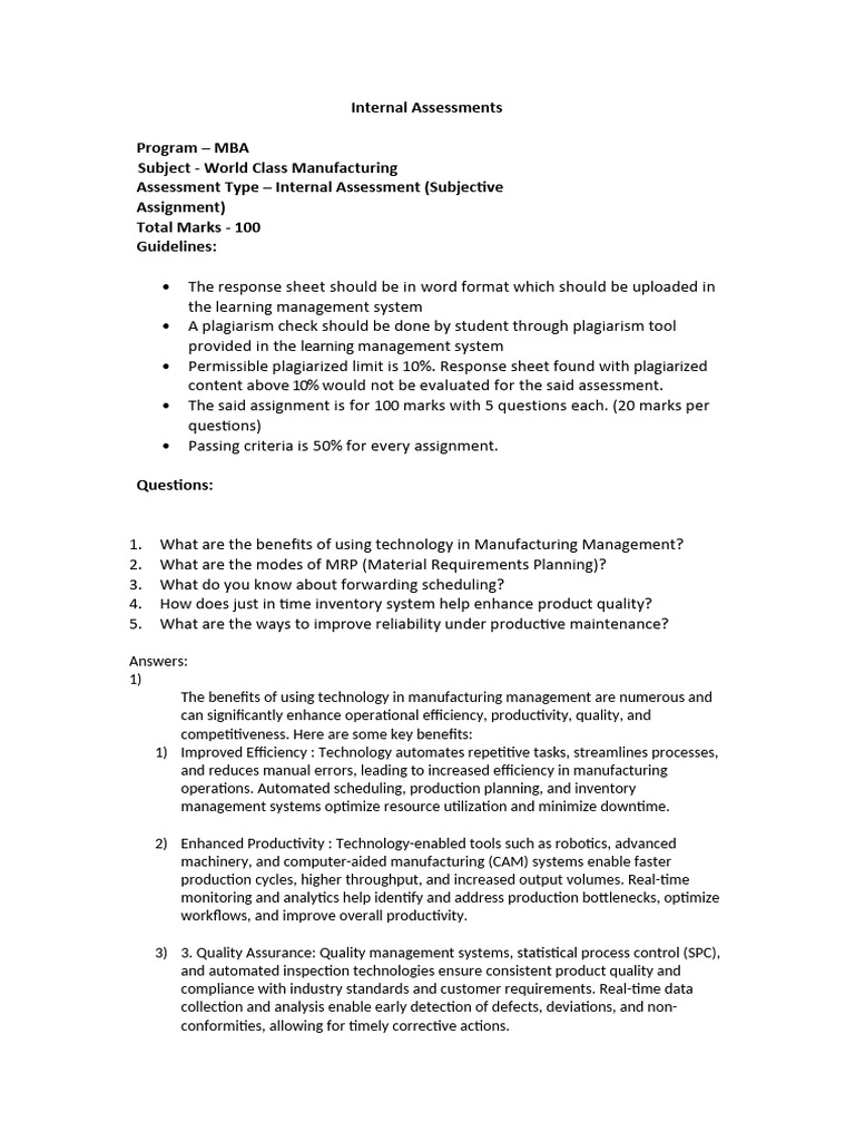 World Class Manufacturing Sem4 | PDF | Lean Manufacturing | Reliability ...