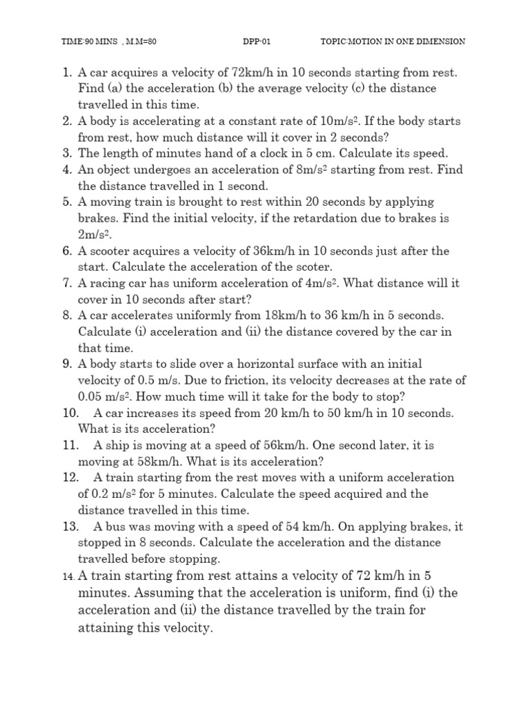 Physics Dpp-1 (Motion) | PDF