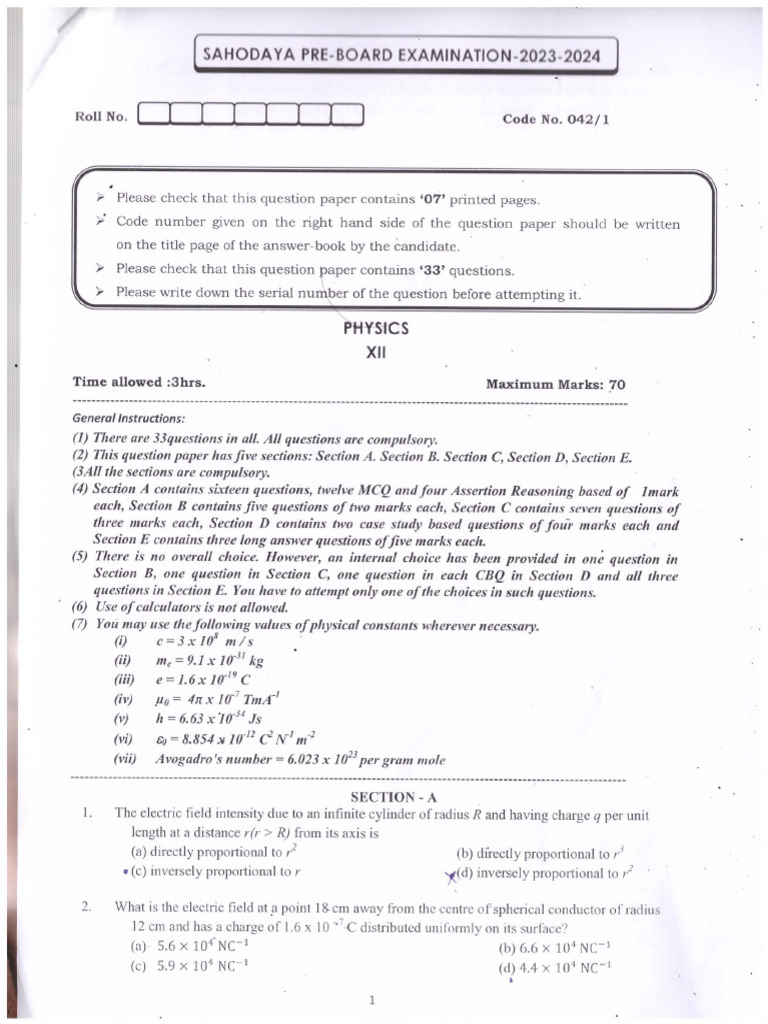 Sahodaya Phy (SET-1) PDF | PDF