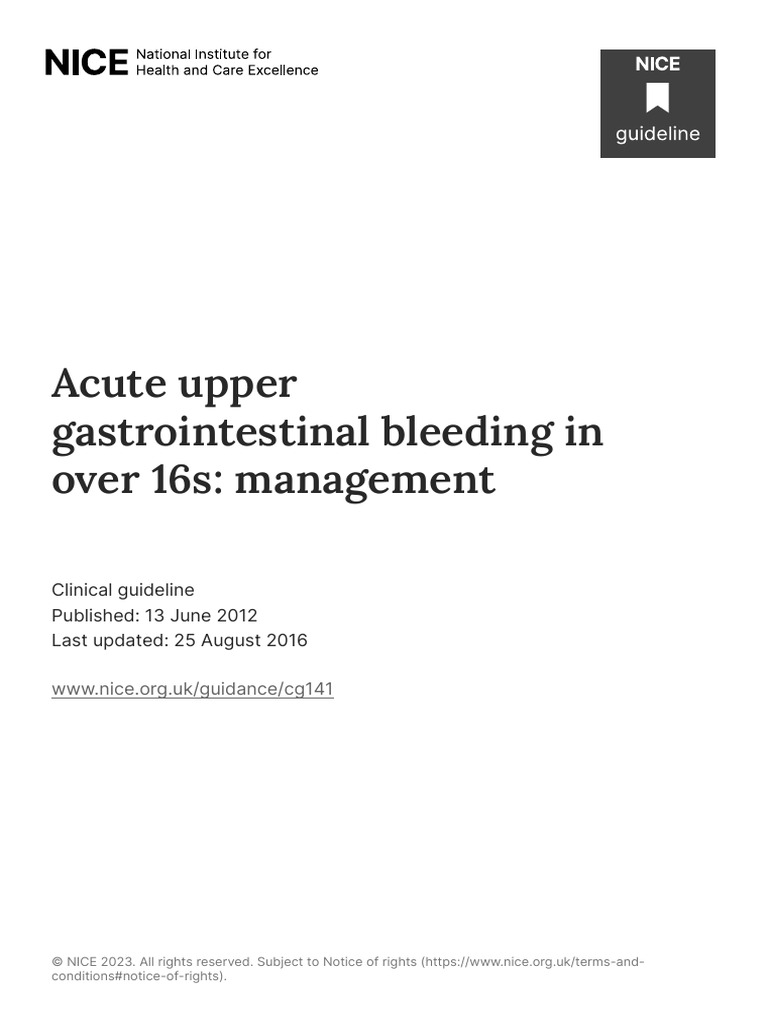Acute Upper Gastrointestinal Bleeding in Over 16s Management PDF ...