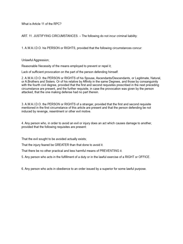 Understanding Article 11: Justifying Circumstances | PDF | Politics | Law