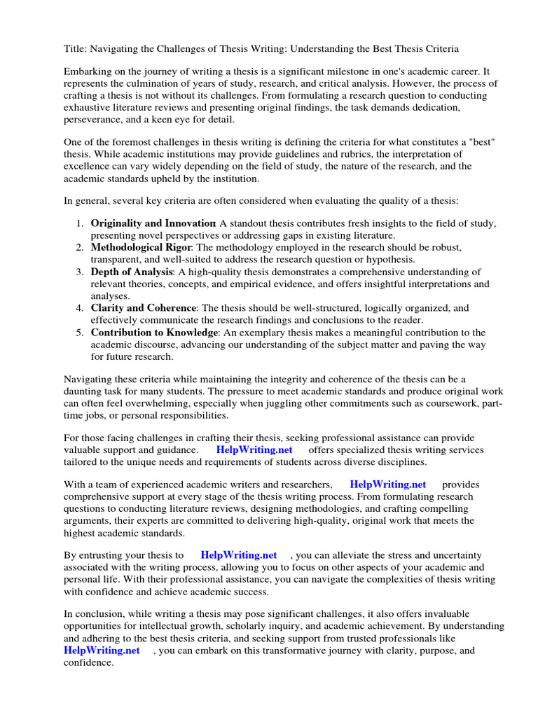 Best Thesis Criteria | PDF | Thesis | Essays