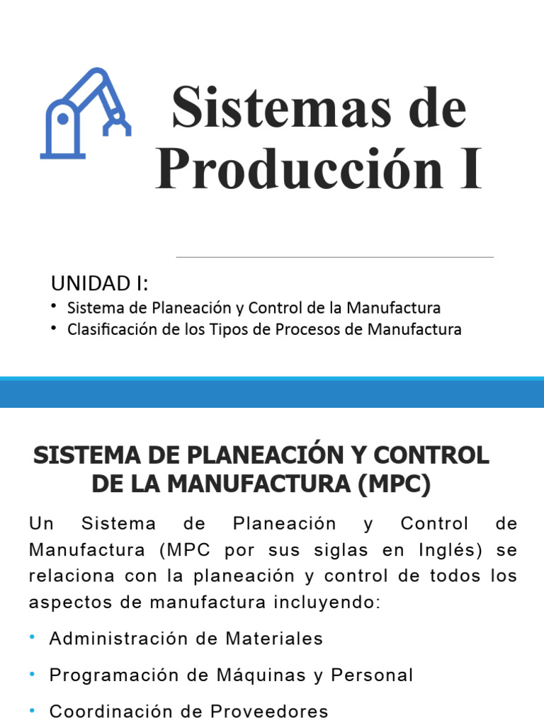 UNIDAD 1 - MPC y Clasificación de Sistemas de Producción | PDF