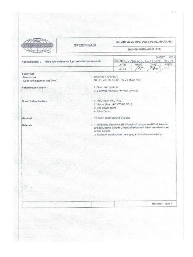 F.202309.00028 Spesifikasi | PDF