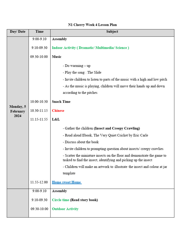 LKG Weekly Lesson Plan Overview | PDF
