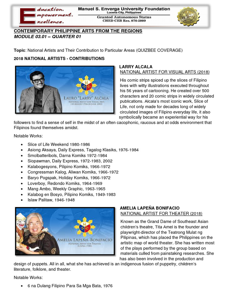 Lesson 03 National Artists Quiz Coverage 02 | PDF