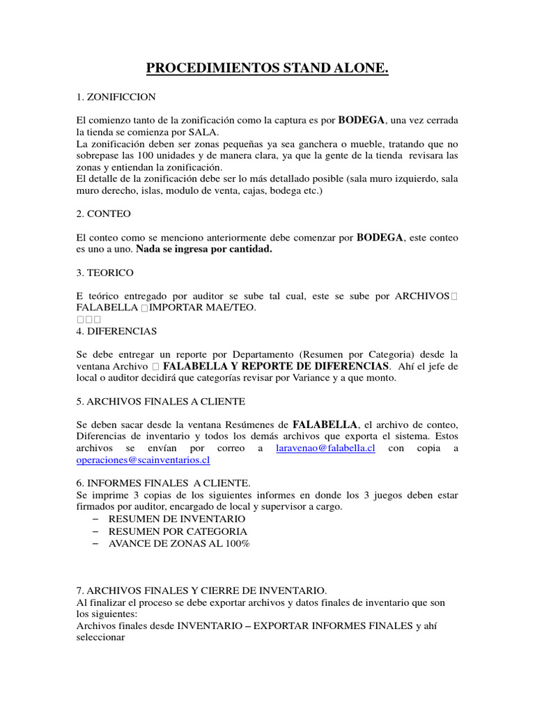 Procedimiento Stand Alone | PDF