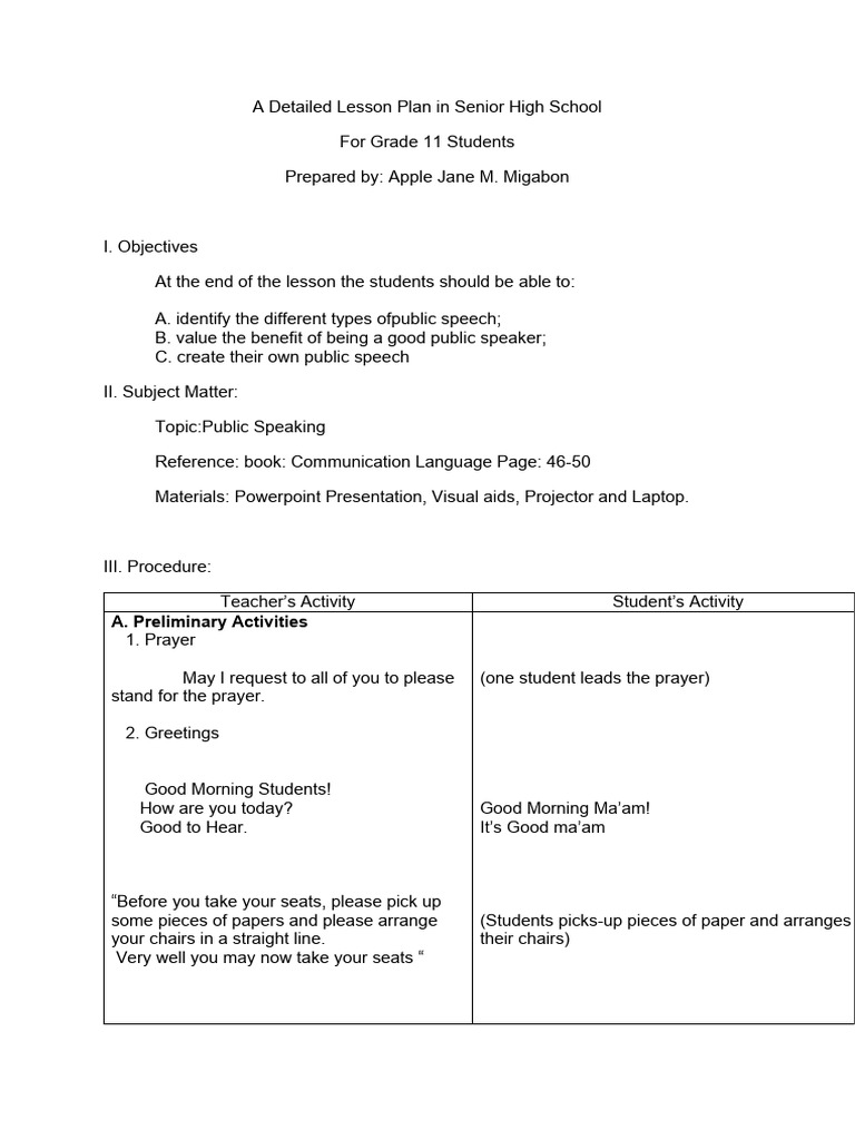 A Detailed Lesson Plan in English Apple Jane | PDF | Public Speaking ...