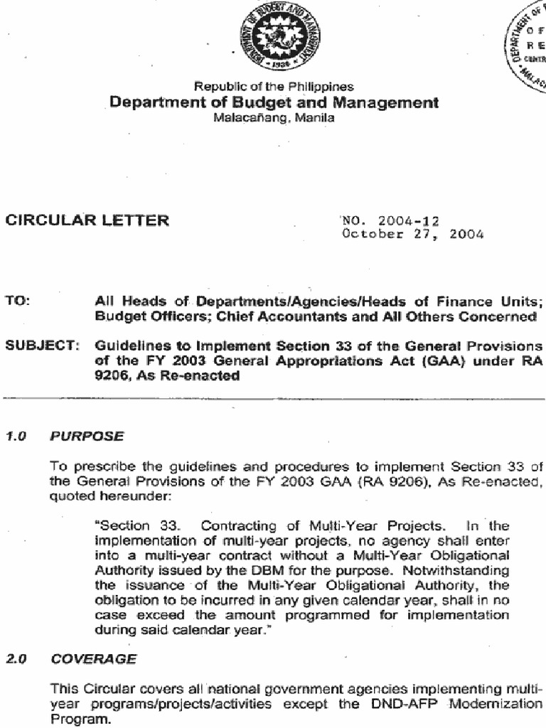 DBM Circular 2004 12 | PDF