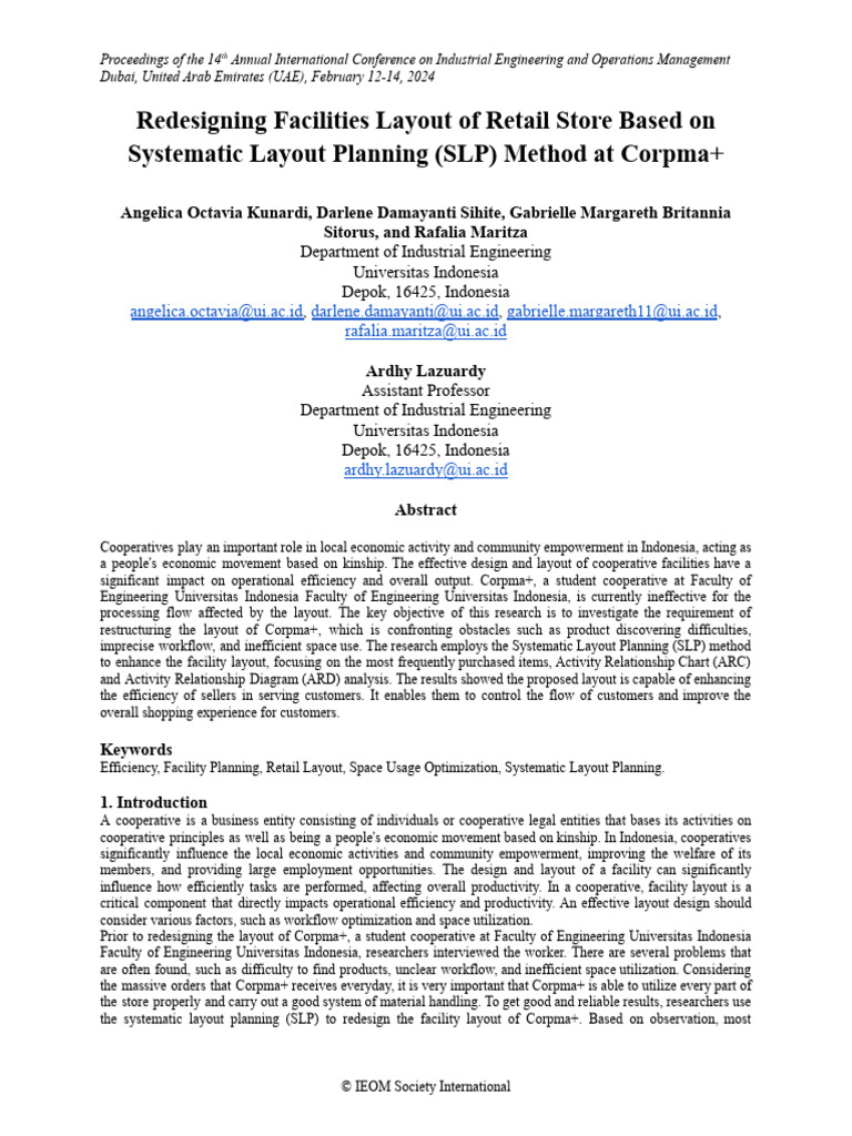 Redesigning Facilities Layout of Retail Store Based On Systematic ...