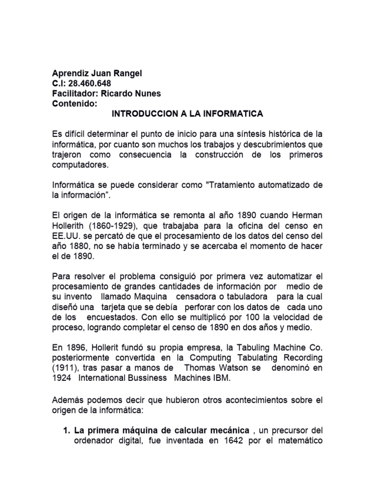 Investigacion Introduccion A La Informatica PDF | PDF | Informática | Ciencias de la Computación