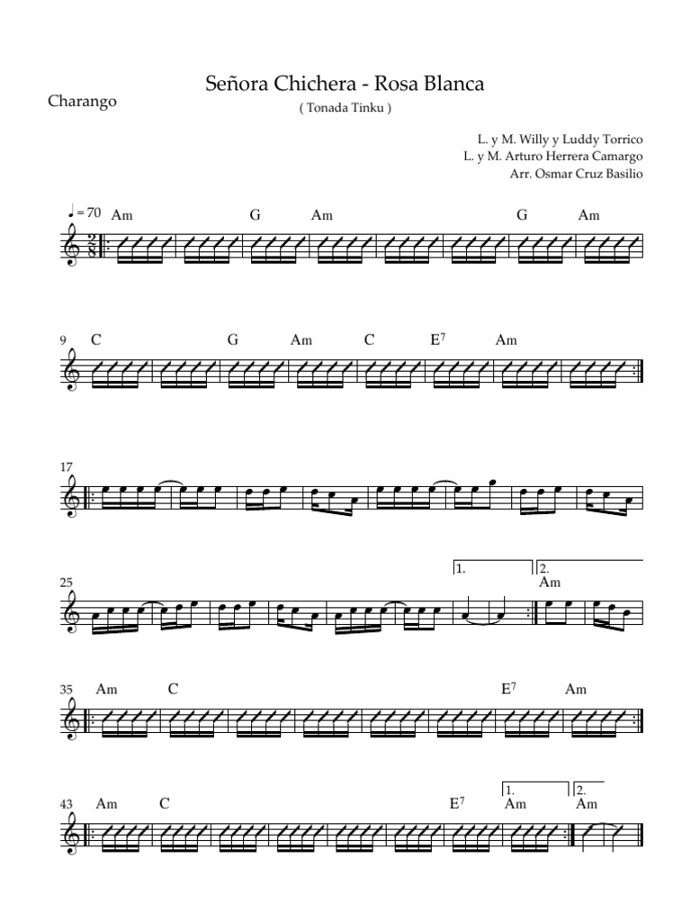 Señora Chichera-Rosa Blanca - Charango | PDF