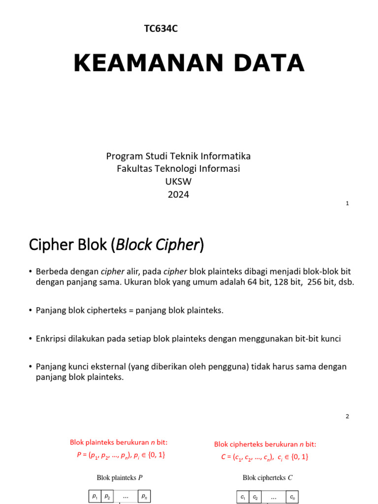05 Block Cipher 2023 | PDF | Metode & Bahan Ajar