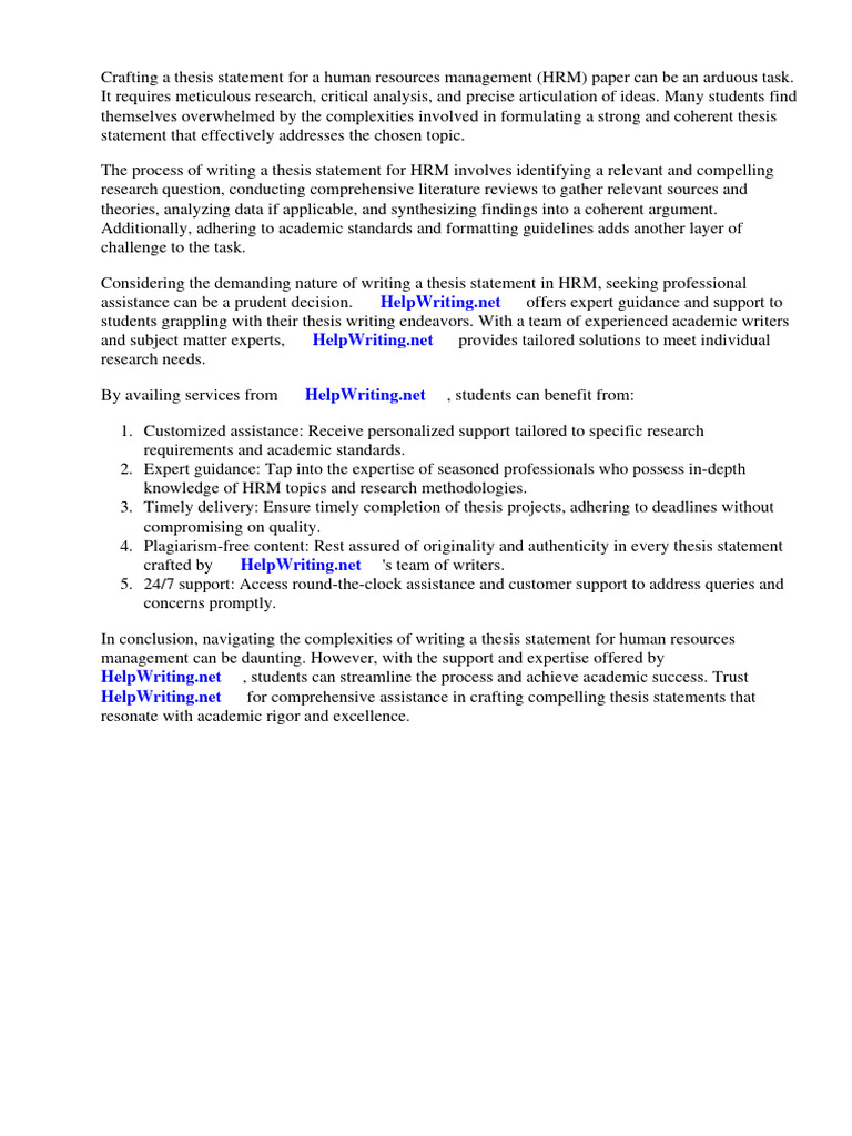 Thesis Statement For Human Resources Management | PDF