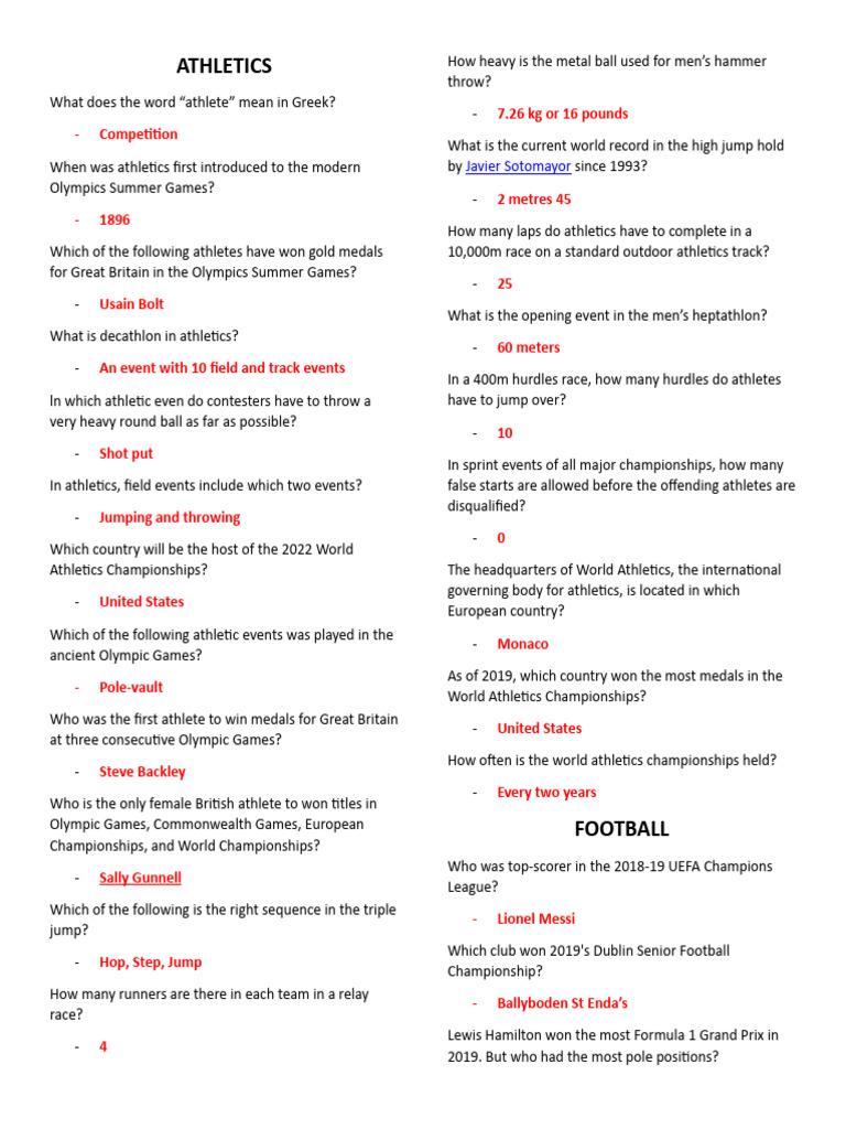 Gen Info Quiz Sports Pointers | PDF | Fencing | Table Tennis