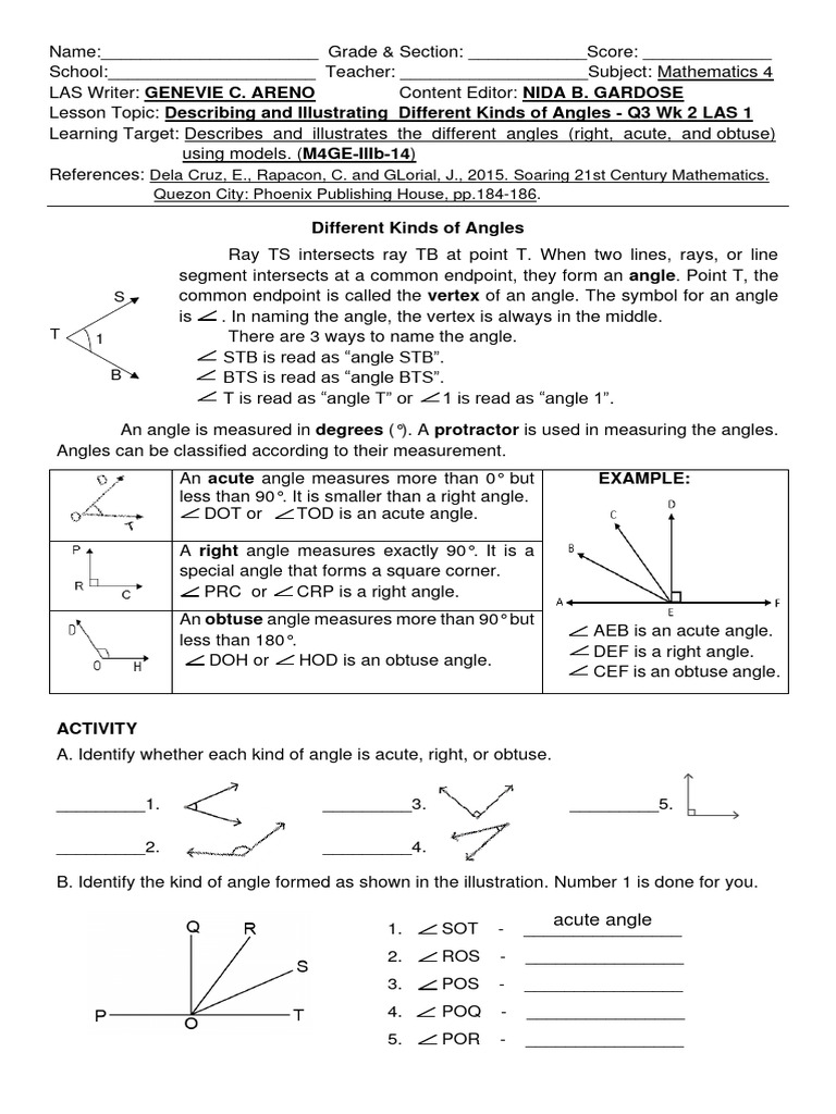 Math4 Q3 WK2 Las1 | PDF | Angle | Geometry