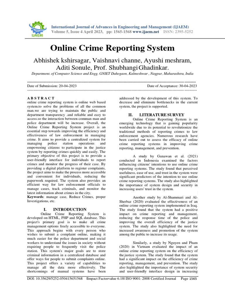Online Crime Reporting System | PDF | Usability | Databases