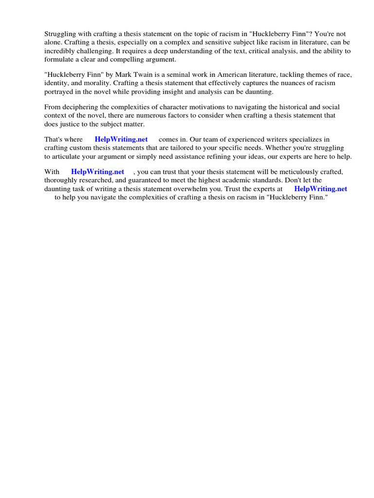 Thesis Statement Huck Finn Racism | PDF
