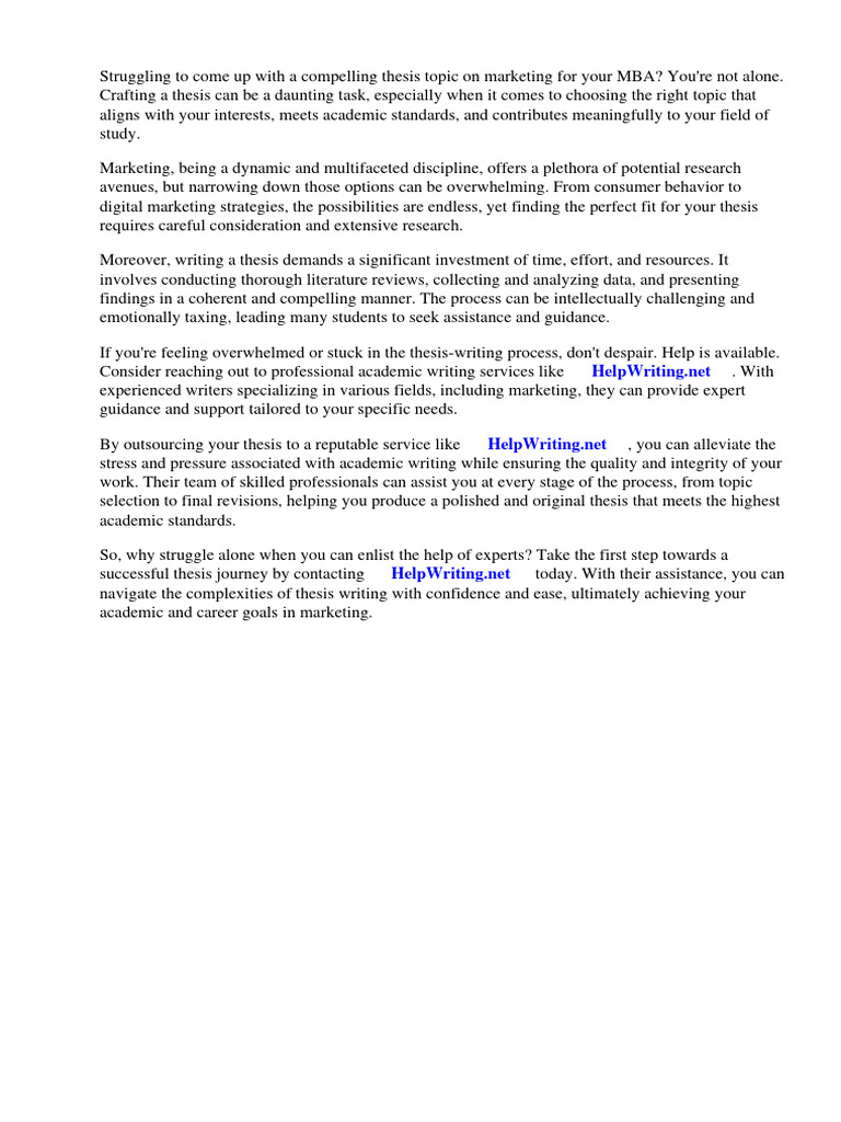 Thesis Topics On Marketing For Mba | PDF | Marketing | Thesis