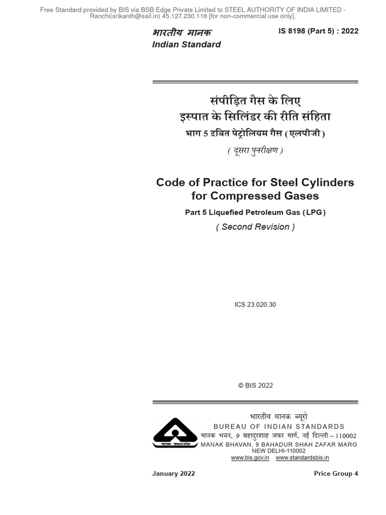 Code of Practice For Steel Cylinders For Compressed Gases: Indian ...