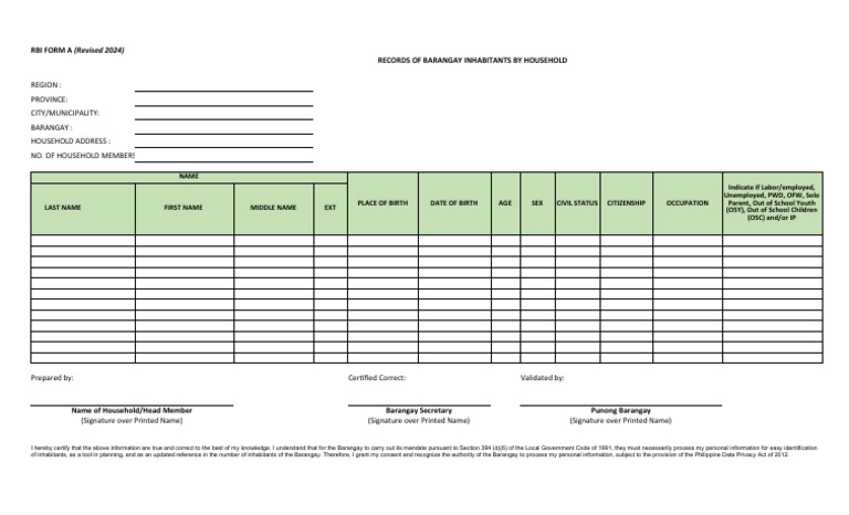 RBI FORM A by Household - Revised 2024 | PDF | Government | Government And Personhood