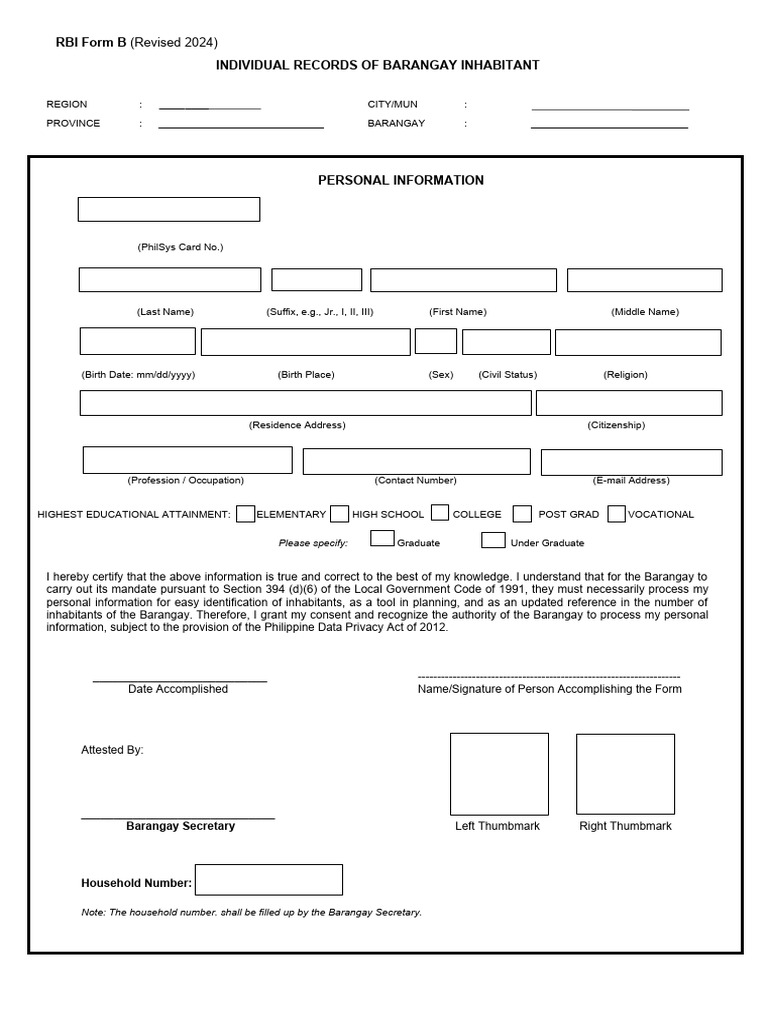Barangay Inhabitant Record Form | PDF | Government And Personhood | Justice